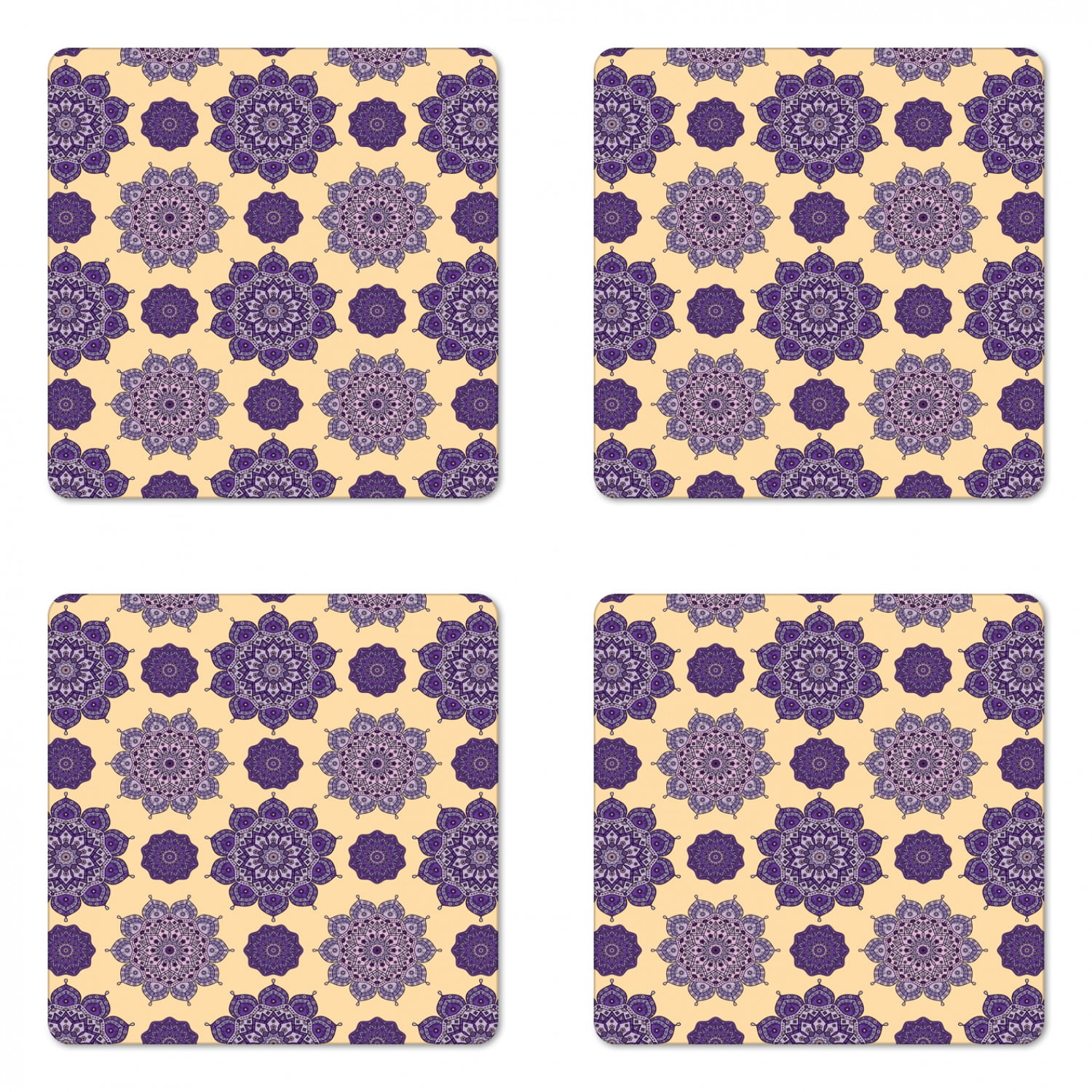 Mandala Coaster Set of 4, Ethnic Meditation Symbol Bohemian Pattern ...