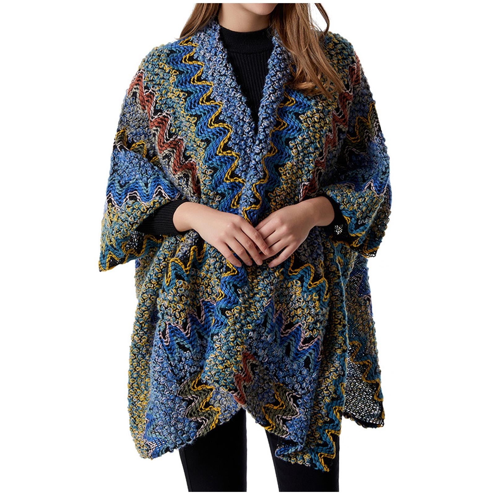 Hfyihgf Women's Shawl Wraps Poncho Sweater Coat Open Front Ethnic Style ...