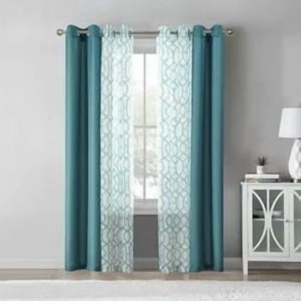 Mainstays Kingswood Solid and Printed Sheer Grommet Curtain Panel Set ...