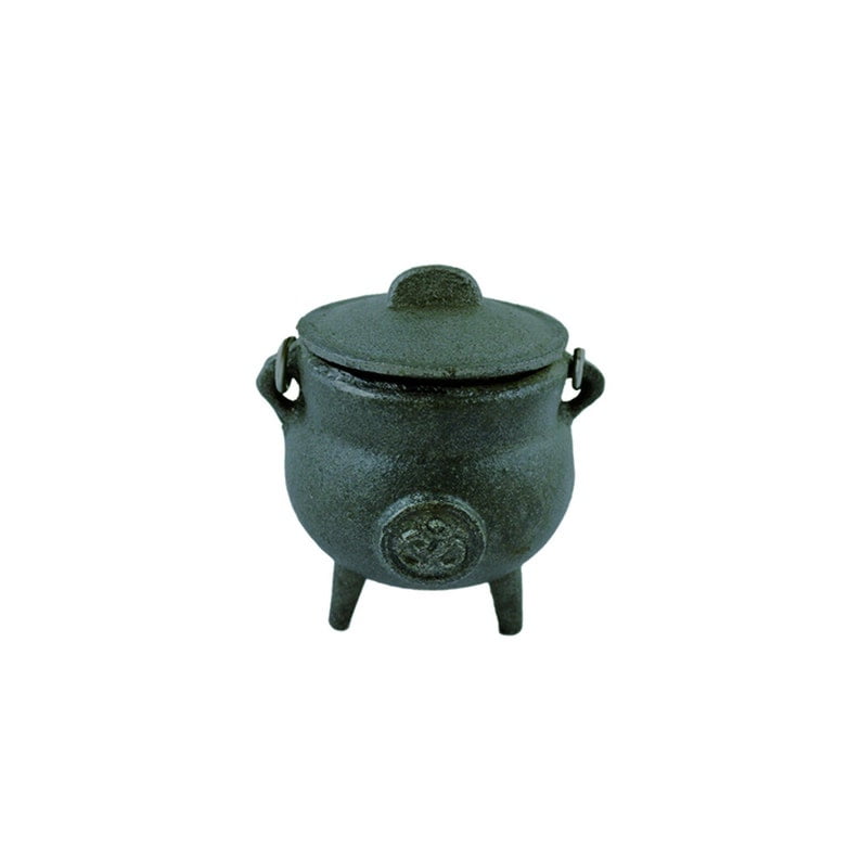 OM 3.5" Small Cast Iron Cauldron with Lid and Carry Handle for Spells ...