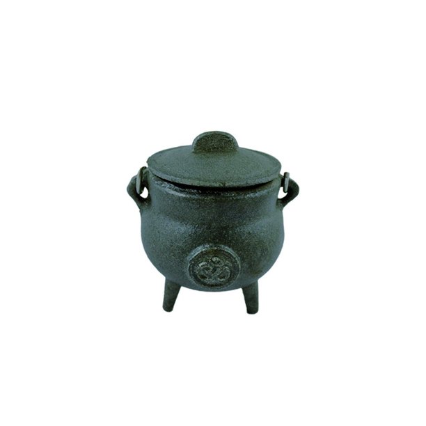 OM 3.5" Small Cast Iron Cauldron with Lid and Carry Handle for Spells, Smudging, Ritual ...