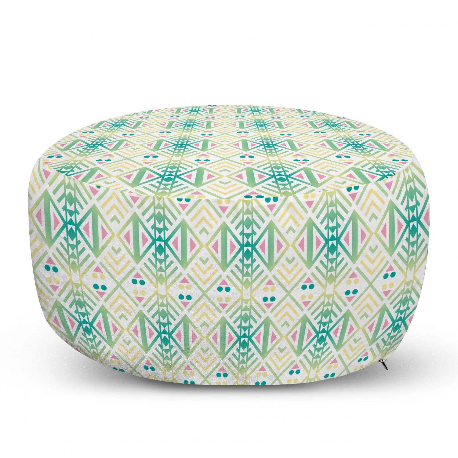 Tribal Pouf Cover with Zipper, Native Themed Repetitive Pattern with ...