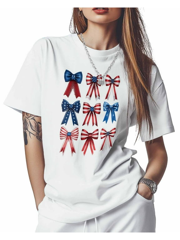 KimSoong Womens Bow Shirt Coquette Aesthetic T-Shirt Trendy Pink Bow ...