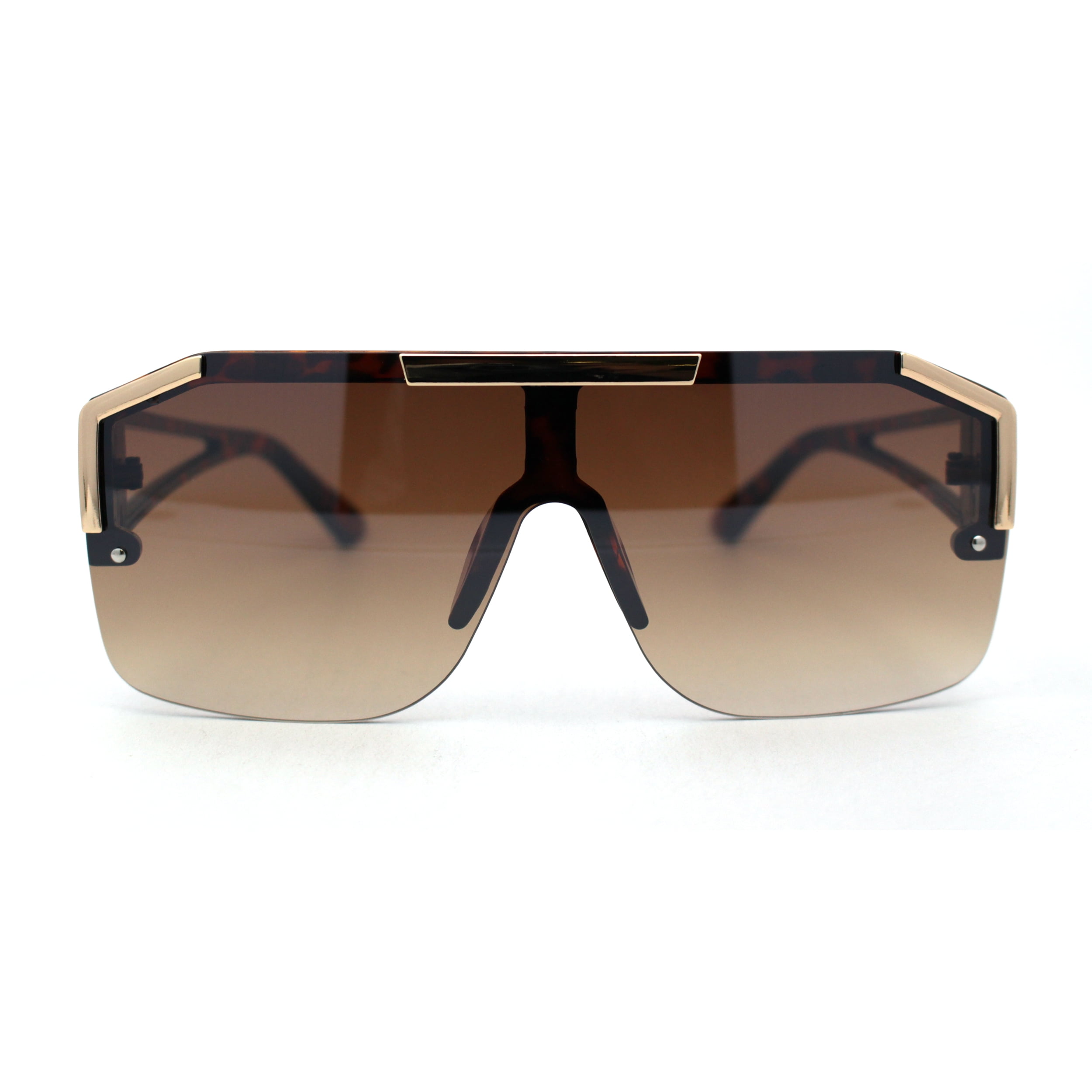 Oversize Rimless Block Mono Lens Shield Squared Sunglasses Tortoise ...