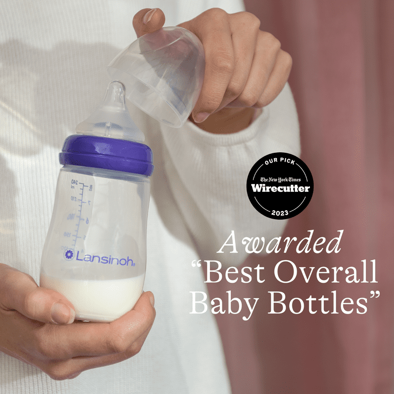 Lansinoh Anti Colic Baby Bottles for Breastfeeding Babies 8 fl oz Includes 3 Medium Flow Nipples
