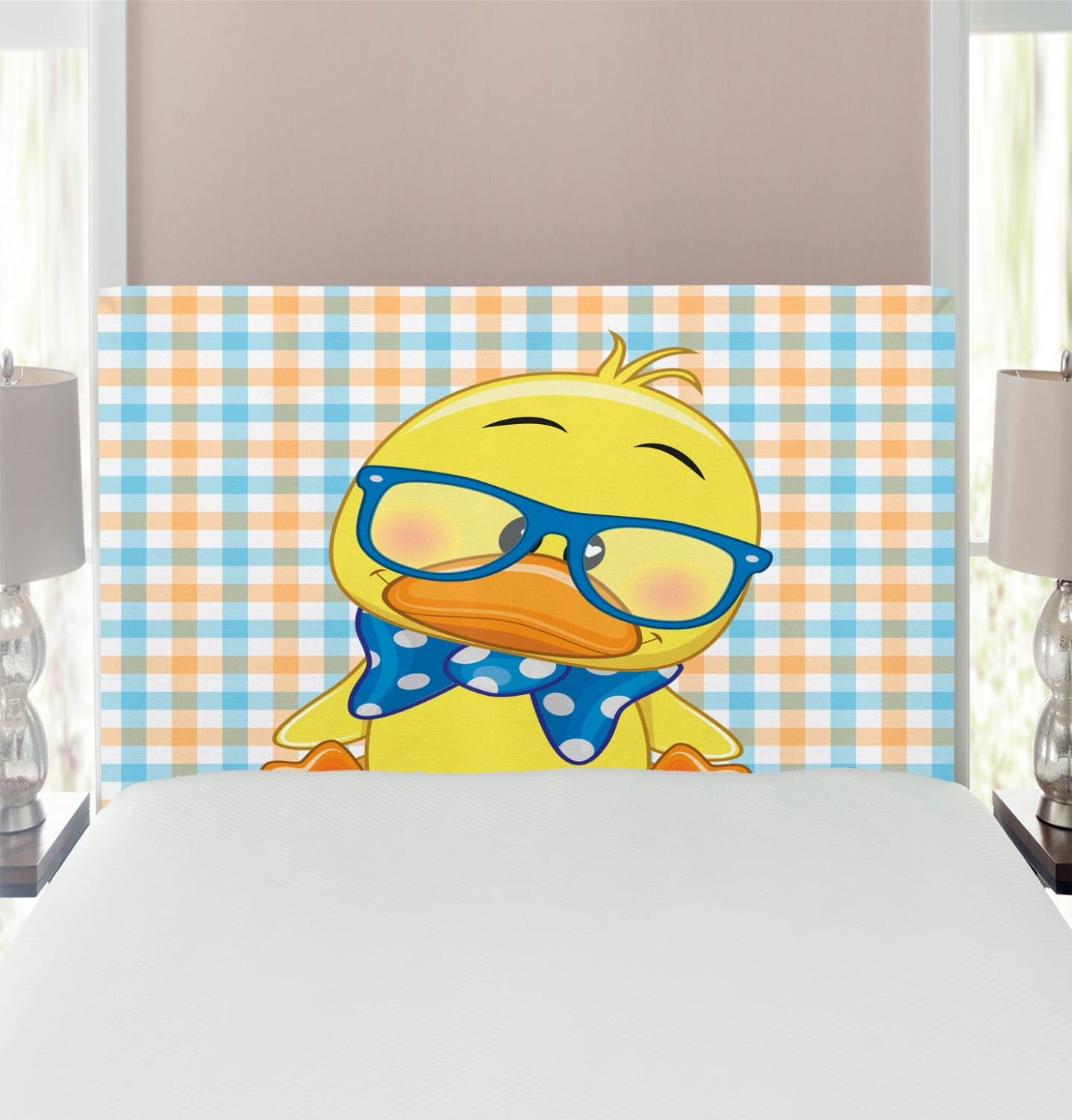 Cartoon Headboard, Hipster Boho Duck Dotted Bow Cool Free Smart Geese ...