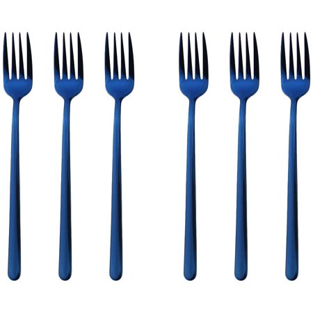 HTAIGUO Shiny Blue Dessert Fork, 304 Stainless Steel Mirror Finish ...