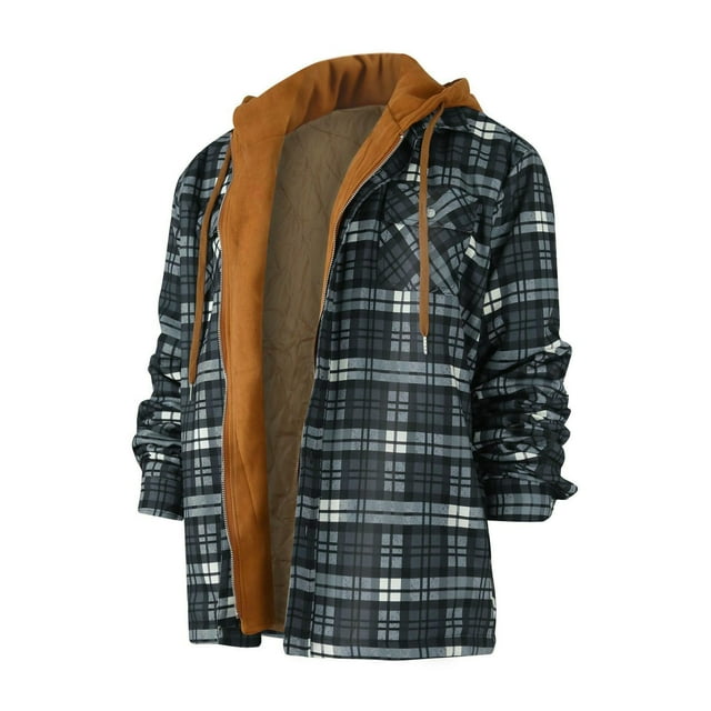Men's Quilted Lined Flannel Hooded Shirt Jacket, Soft Long Sleeve ...