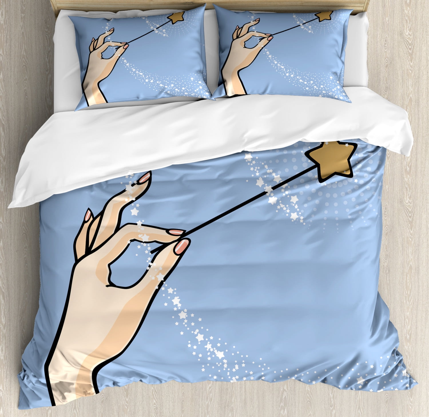 Magic Duvet Cover Set Queen Size, Woman Hand Holding Star Shape Magic ...