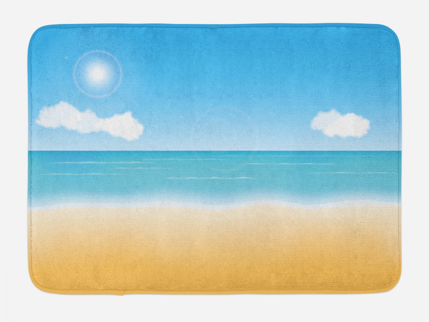 Beach Bath Mat, Seascape with Sunny Sky and Clouds Relax Summer Day ...