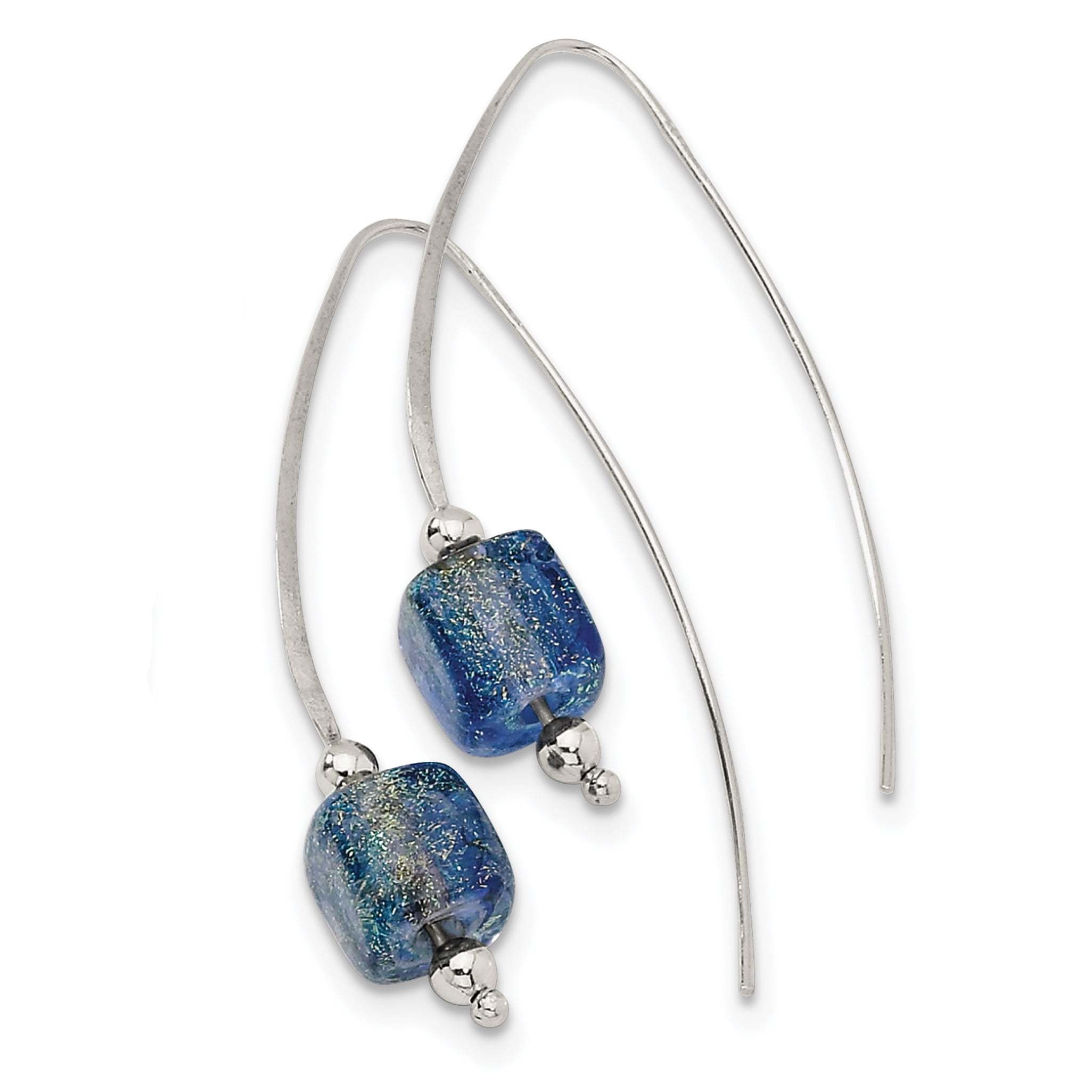 925 Sterling Silver Blue Dichroic Glass Thread Earrings - Walmart.com