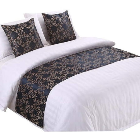 Bed Runner Blue, Luxury Flower Bedding Runners Decorative Bed End Scarf ...