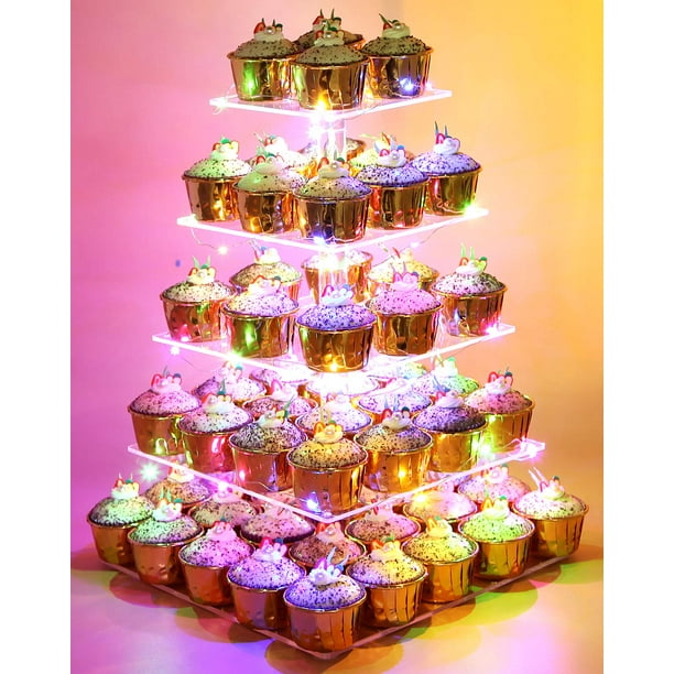 Vdomus 5 Tier Acrylic Cupcake Tower with LED Lights - Multicolor ...