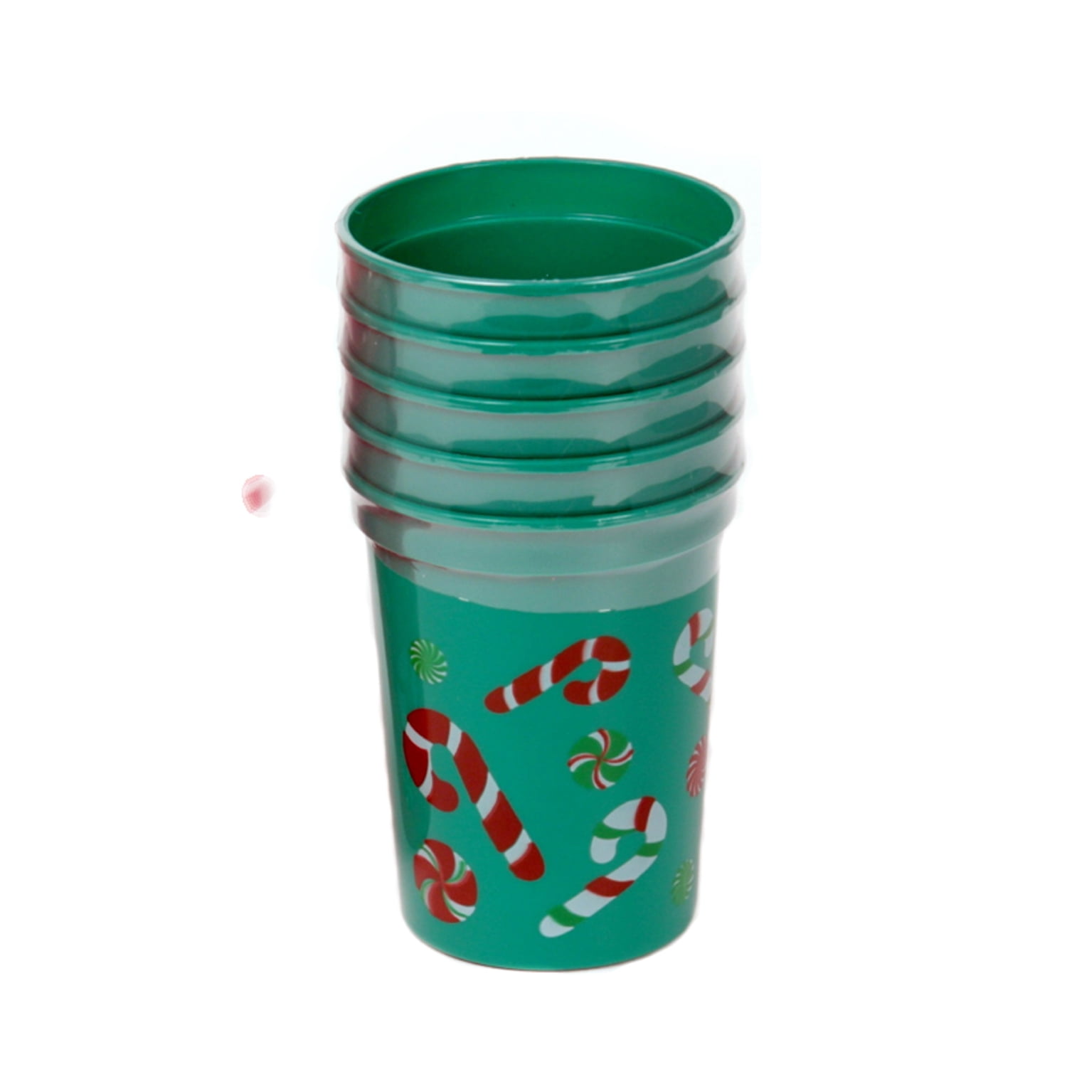 Christmas Candy Cane Reusable 10oz Plastic Cups, Green Red, 5 Pack ...