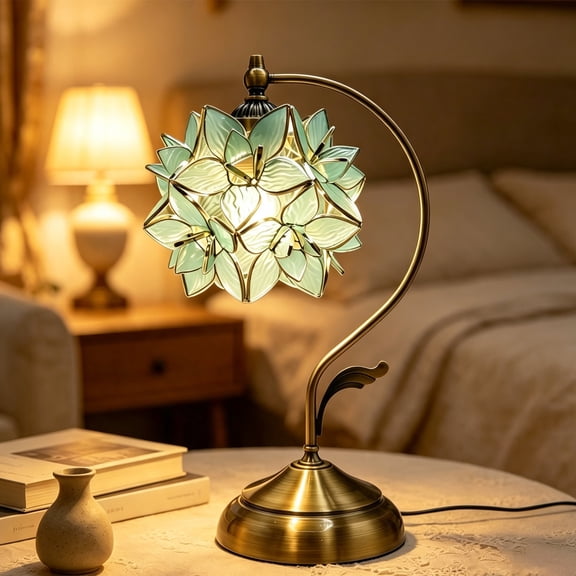 Tiffany Lamp - Bedside Lamp with Stained Glass Shade, Sea Blue ...