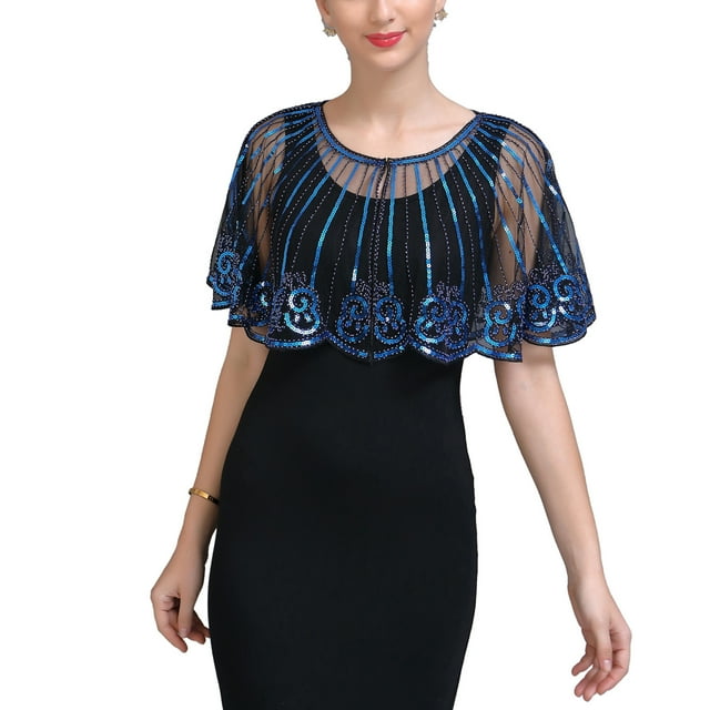 Retro Sheer Sequin Embellished Tops Capes Bolero Shrugs Cover Up Wrap ...