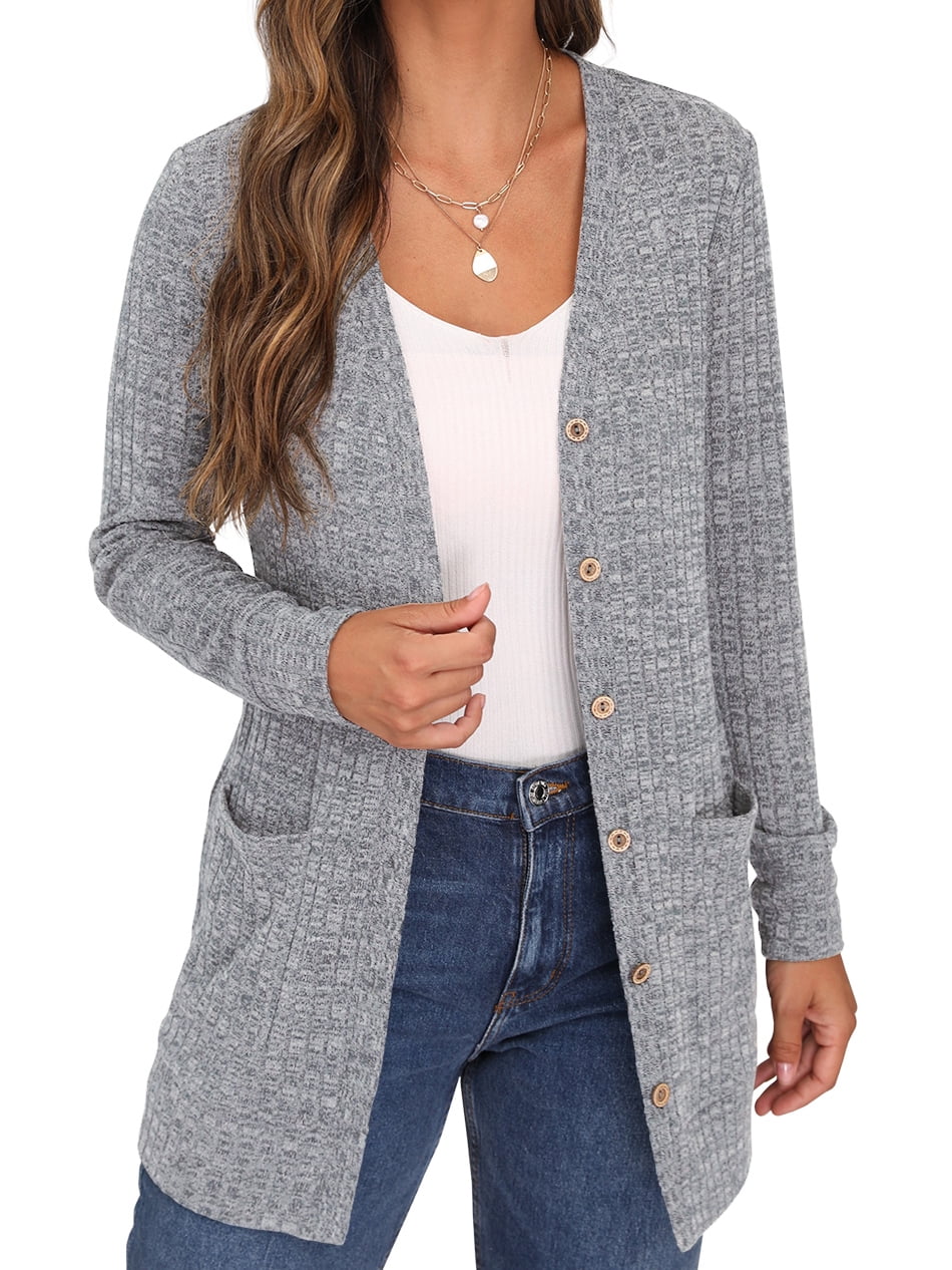 JWD Open Front Cardigan for Women Button Down Long Sleeve Draped ...