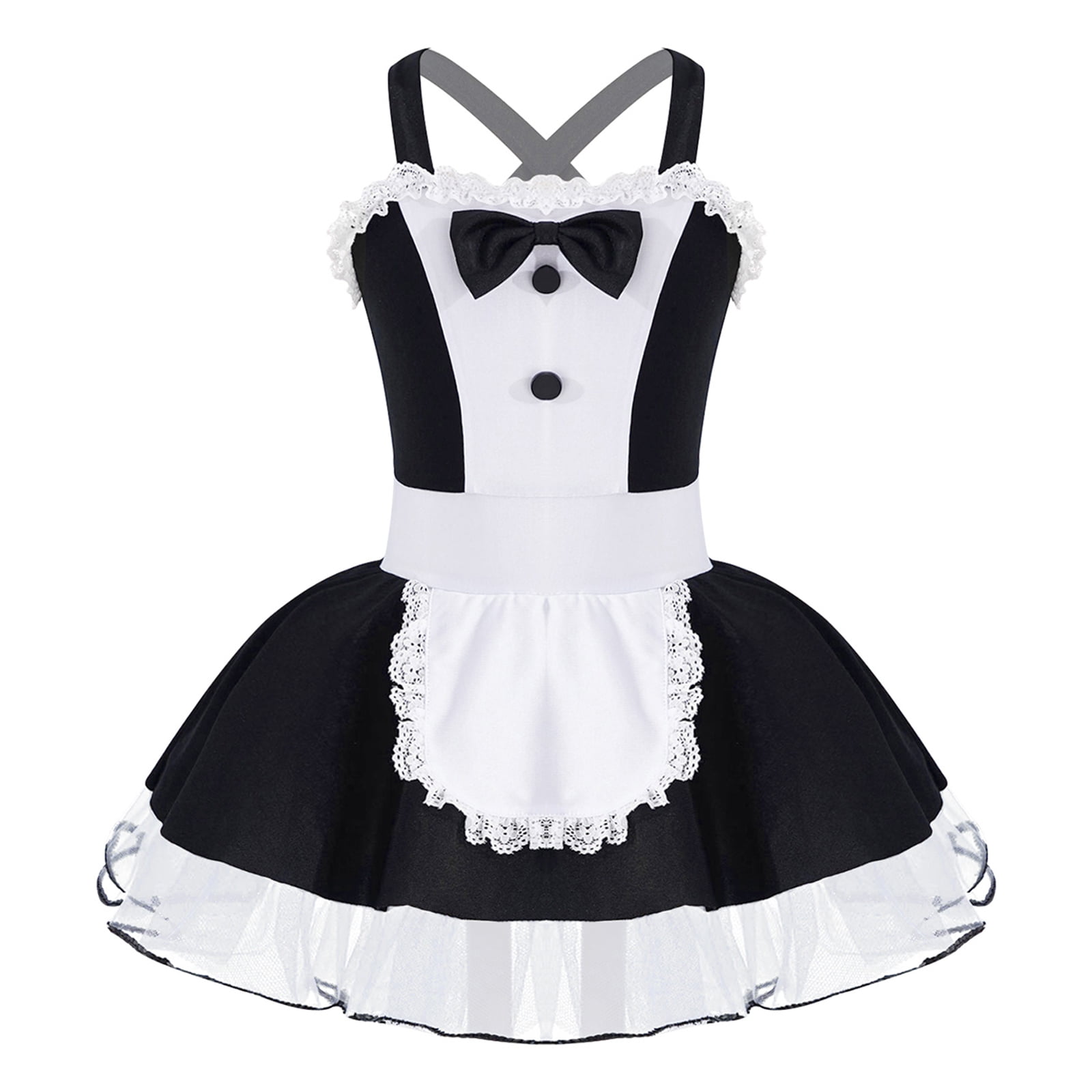 Alvivi Kids Girls French Maid Cosplay Costume Dance Tutu Leotard Dress ...