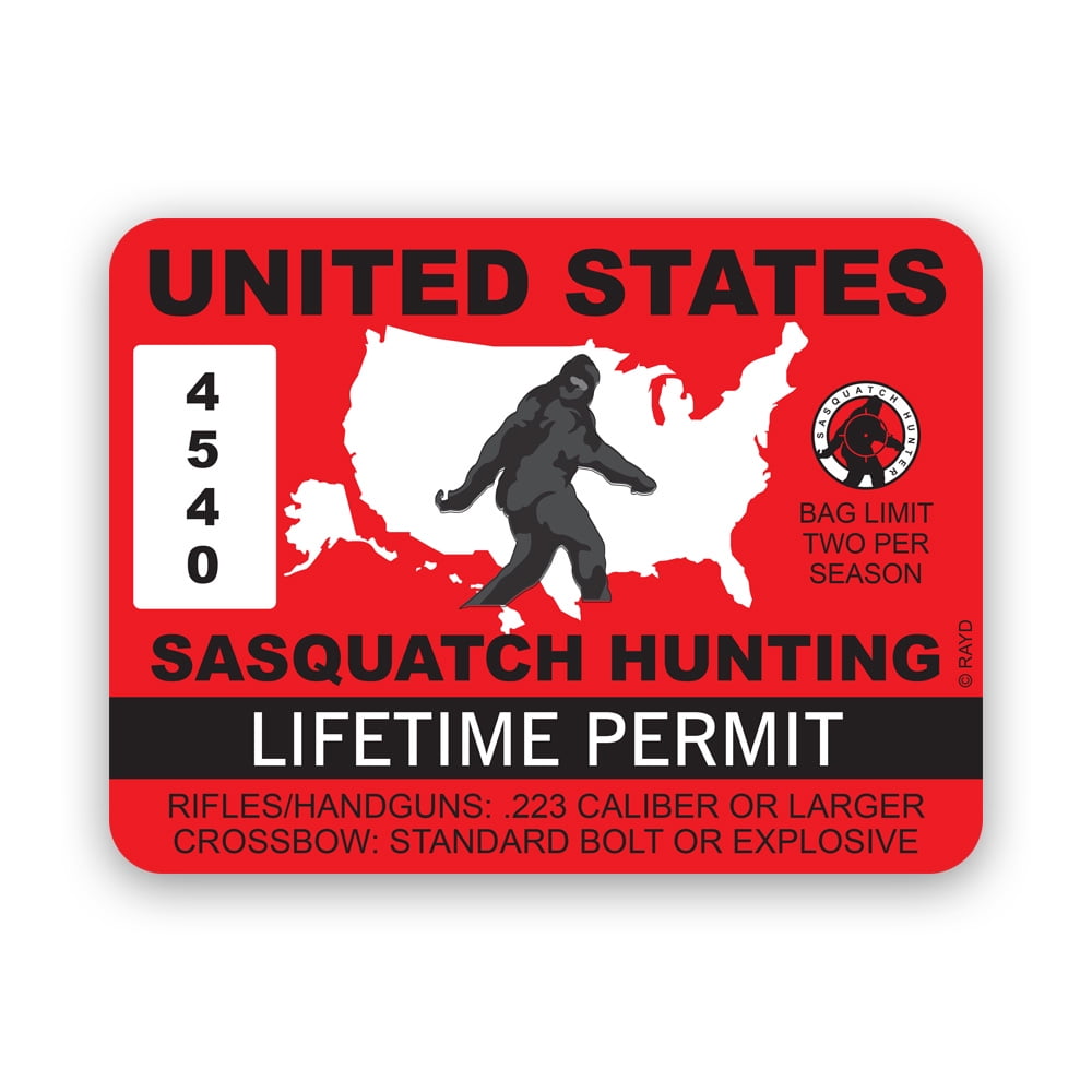 United States Sasquatch Hunting Permit Sticker Decal - Self Adhesive ...