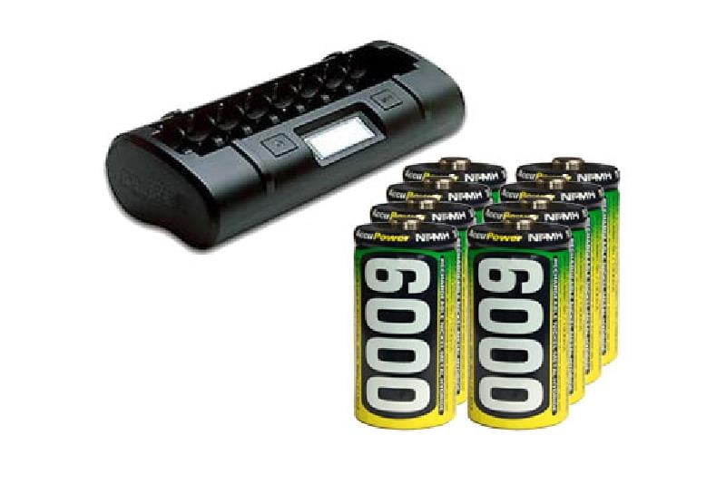 8 Bay LCD Maha Powerex Battery Charger + 8 C AccuPower NiMH Batteries ...