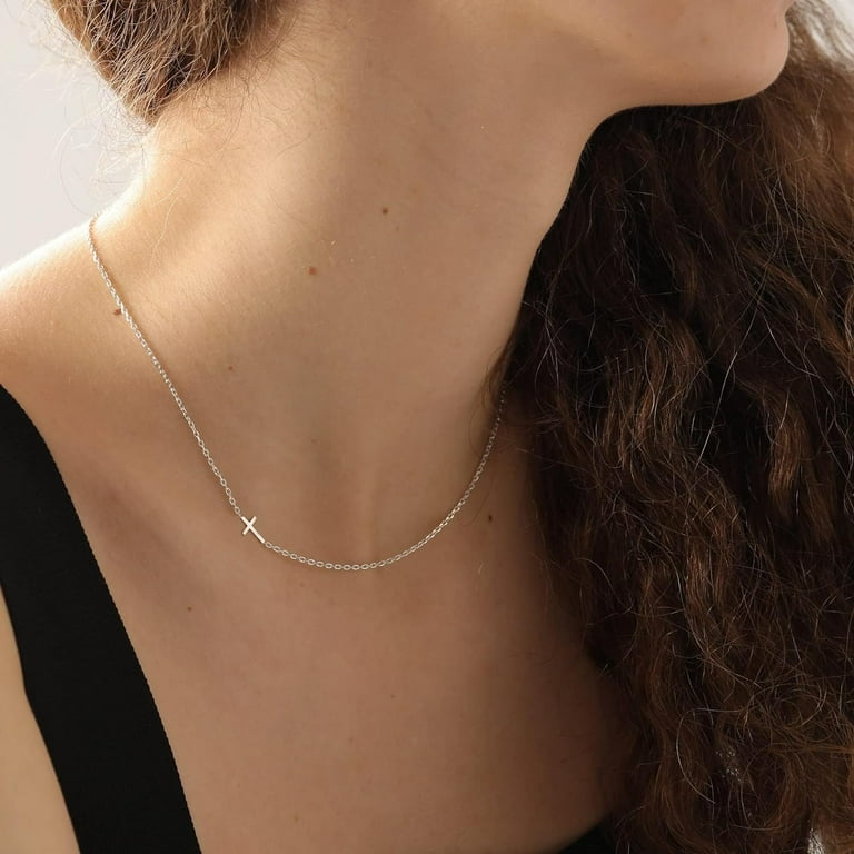Tiny sideways cross necklace store