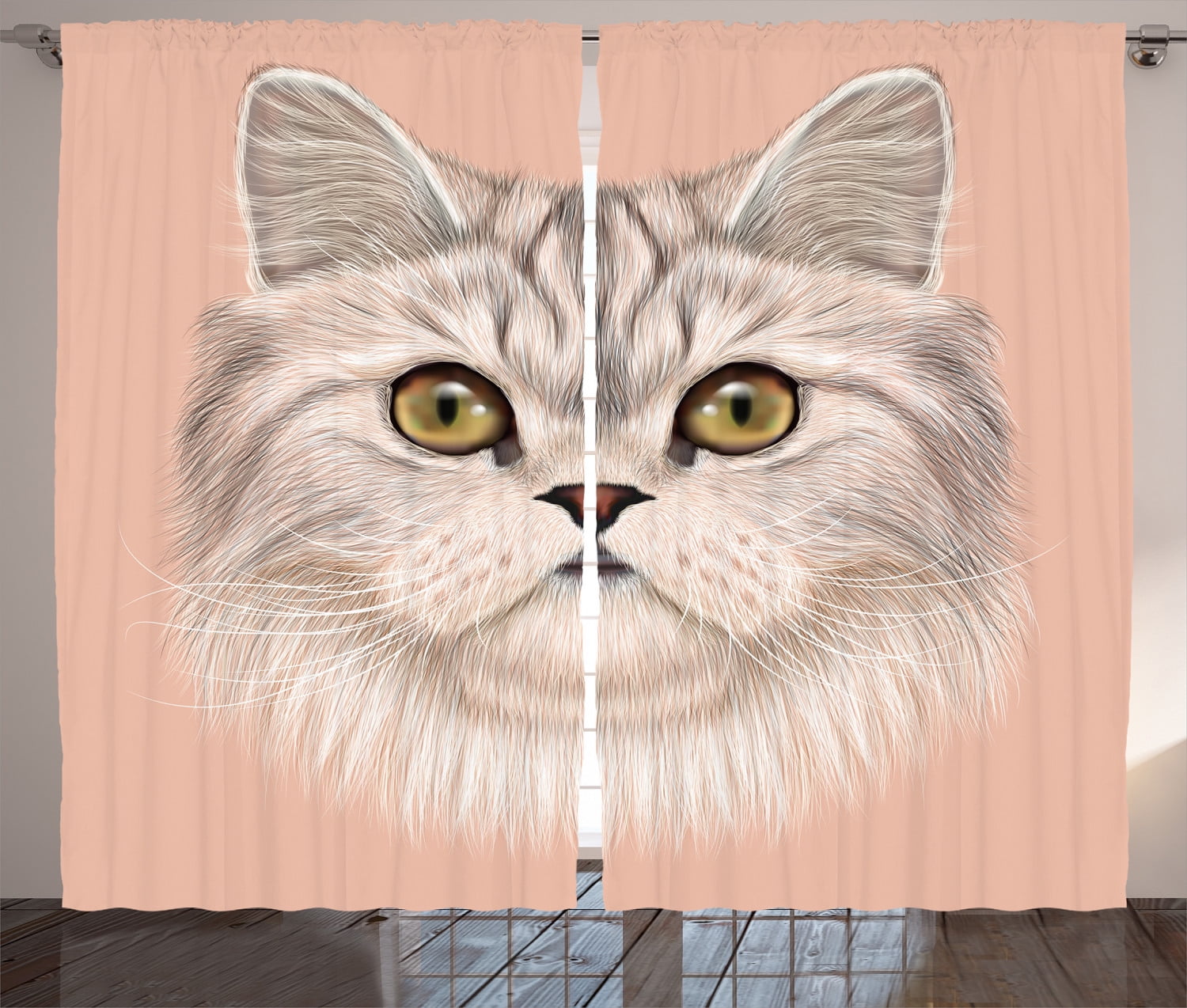 Cat Curtains 2 Panels Set, Cute Kitty Portrait Whiskers Best Pet Animal ...