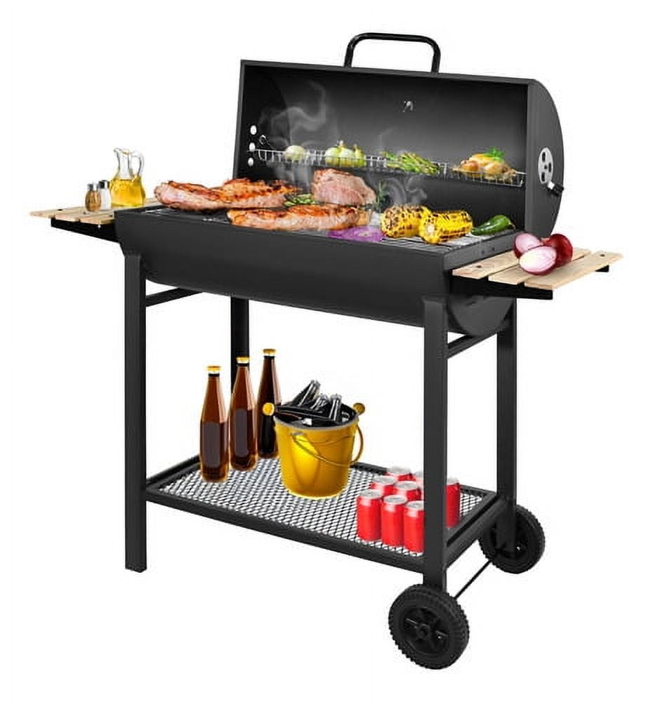Asador de Carbon Tipo Barril Jardimex 70cm Doble Mesa Con ruedas ...