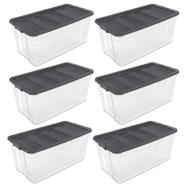 Sterilite 200 Quart Clear Stackable Latching Storage Box Container, 6 ...
