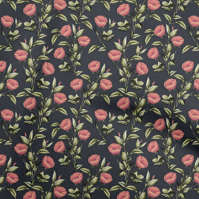 oneOone Cotton Silk Red Fabric Floral Retro Sewing Material Print ...