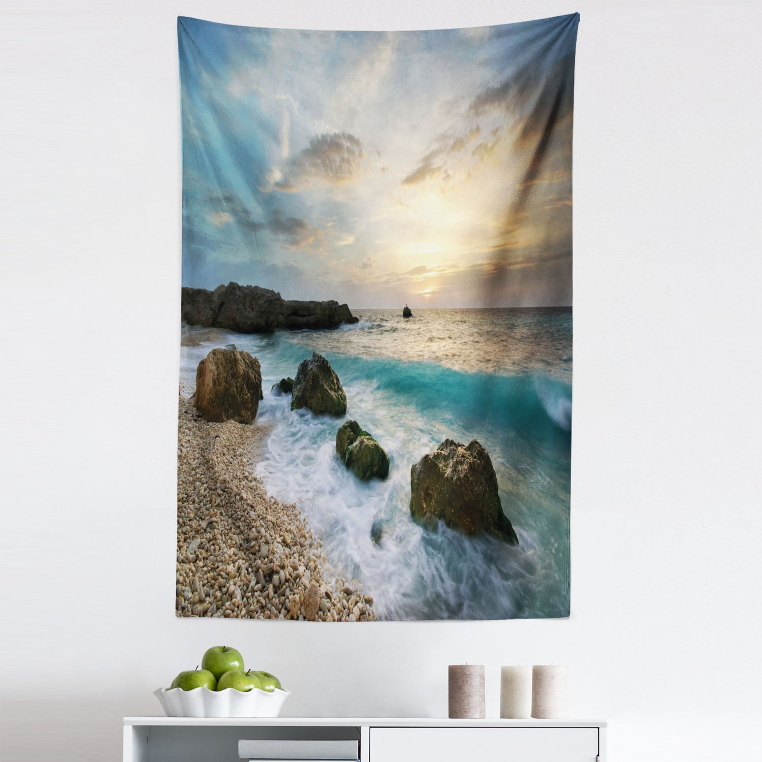 Ocean Tapestry, Seascape Composition of Nature Rocks Waves Cloudy Sky ...