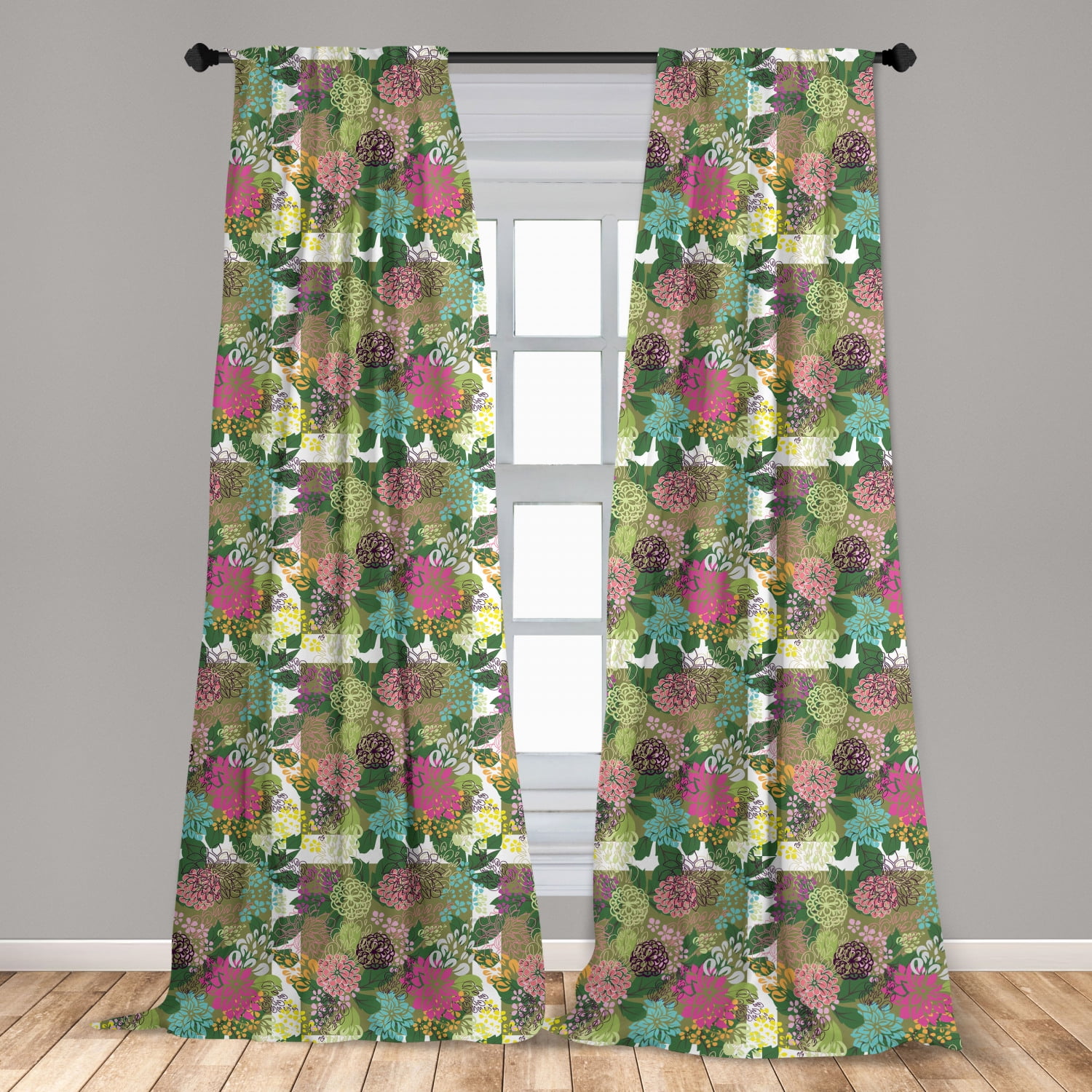 Floral Curtains 2 Panels Set, Vibrant Flower Bouquet Botanical Beauty ...