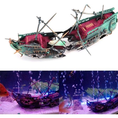 Shipwreck Aquarium Ornament Fish Tank Decor Pirate Ship Fishing Boat ...