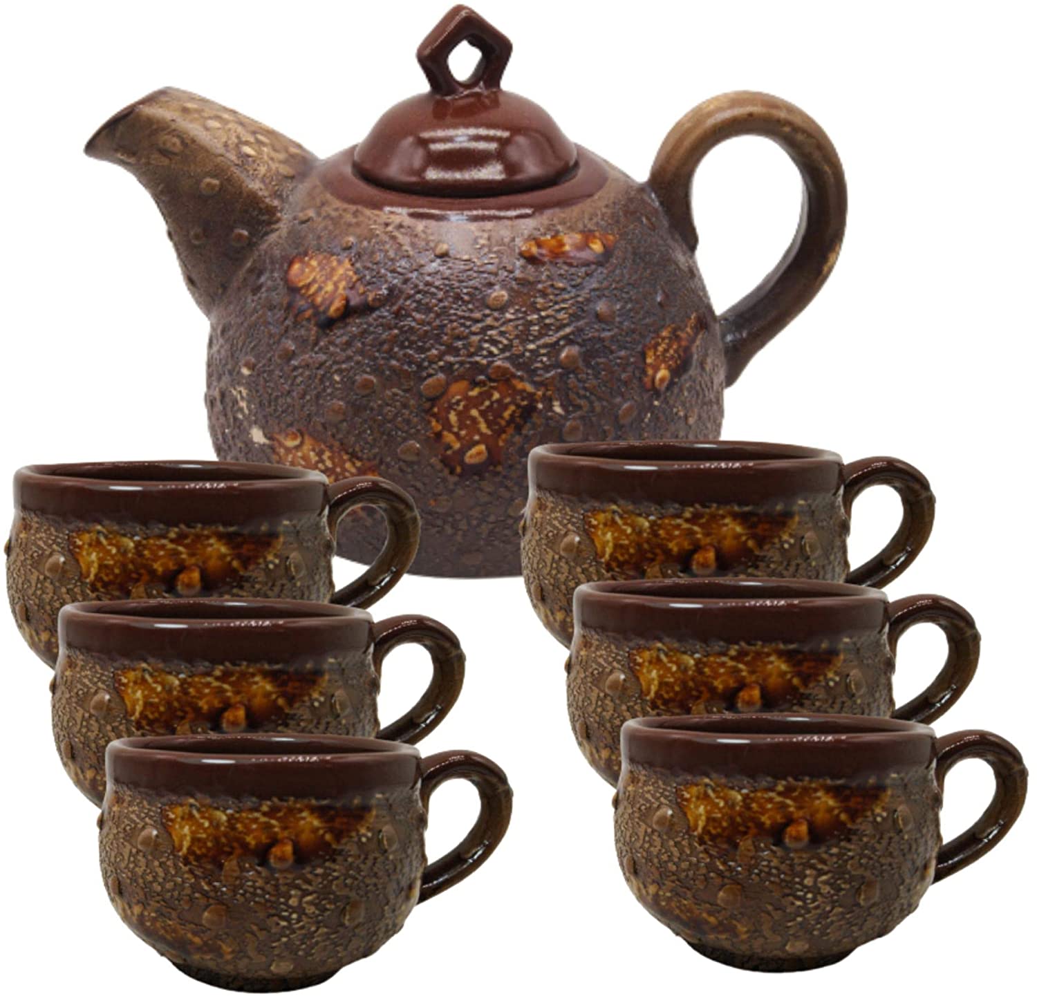 India Meets India Dark Brown Ceramic Tea Pot Kettle 20 Oz Set of 6 ...