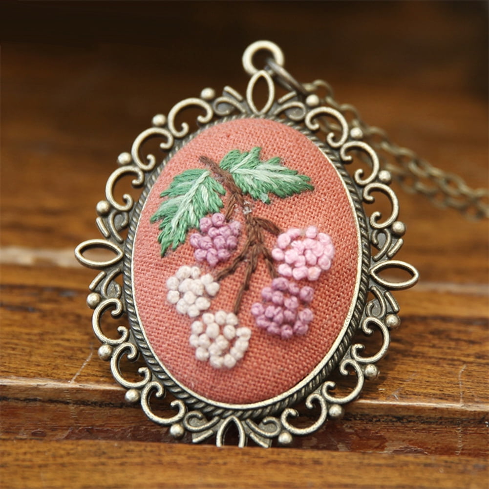 Embroidery Pendant Kit Embroidered Pendant Necklace With Needle Thread ...