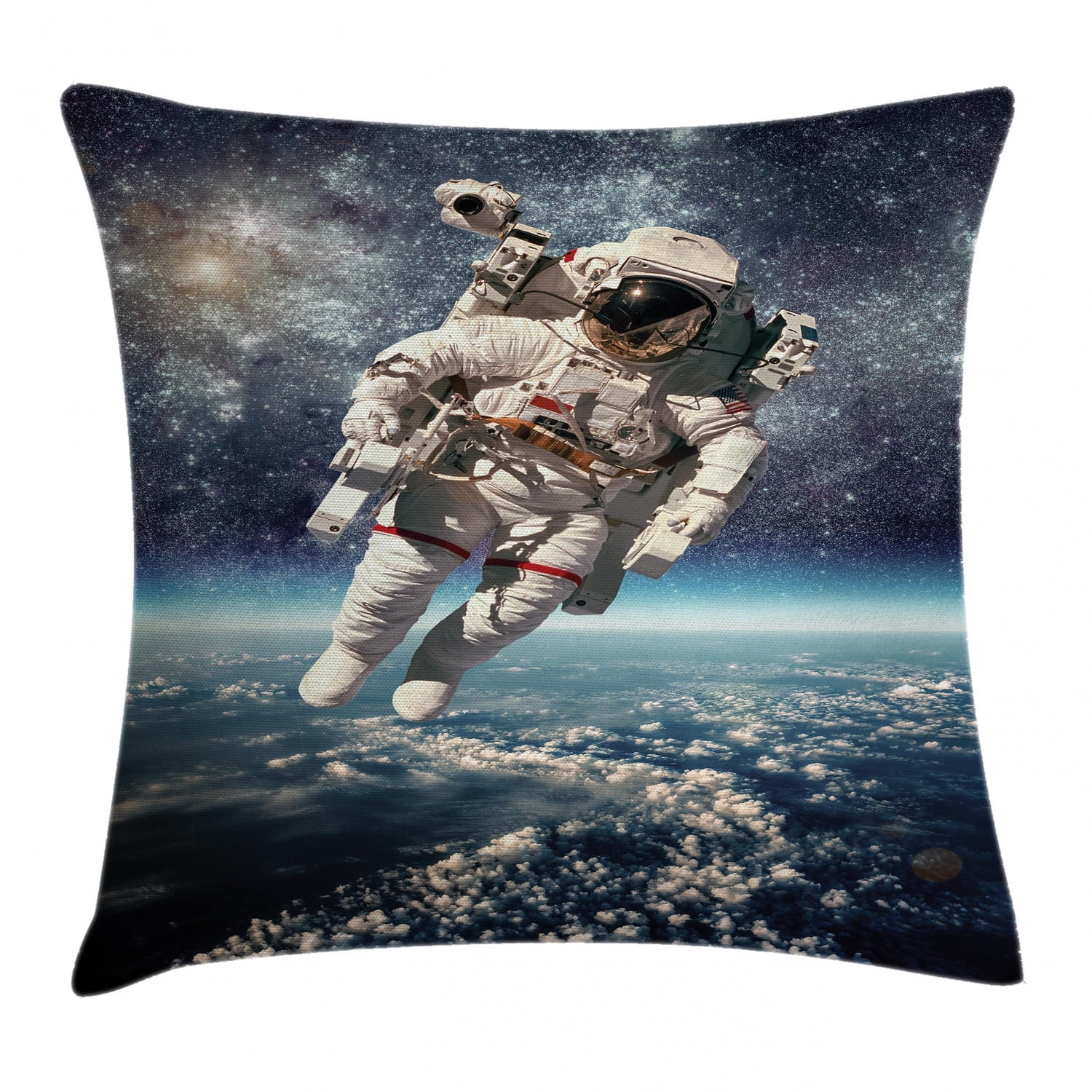 Galaxy Throw Pillow Cushion Cover, Astronaut Floats Outer Space with ...