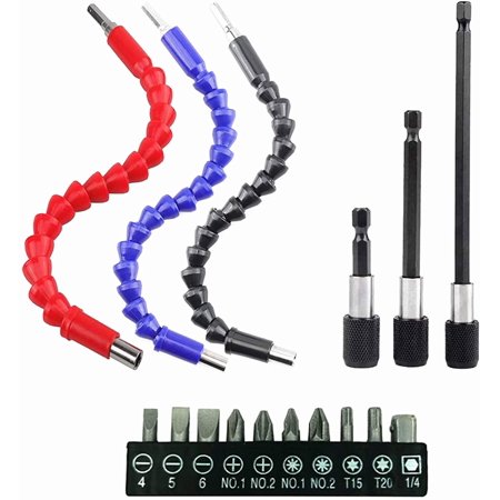 Flexible Drill Bit Extension Kits, 16 Pcs Socket Extension Cable and Screwdriver Soft Shafts Set ...