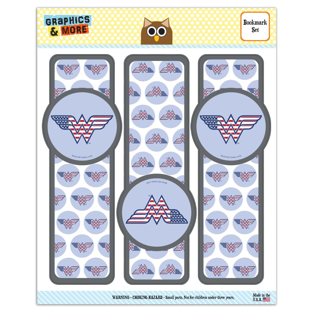 Wonder Woman USA American Flag Logo Set of 3 Glossy Laminated Bookmarks ...