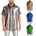 Men Shiny Lapel Shirts Short Sleeve Casual Blouse Button Down Top 70s Disco Tee - Walmart.com