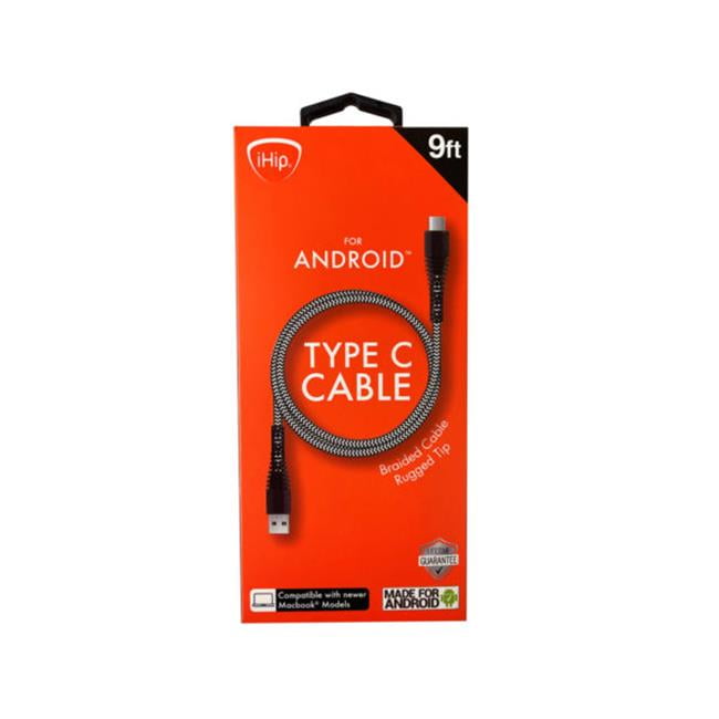 Kole Imports DA315-12 9 ft. Ihip Rugged Braided USB Type C Cable - Pack ...