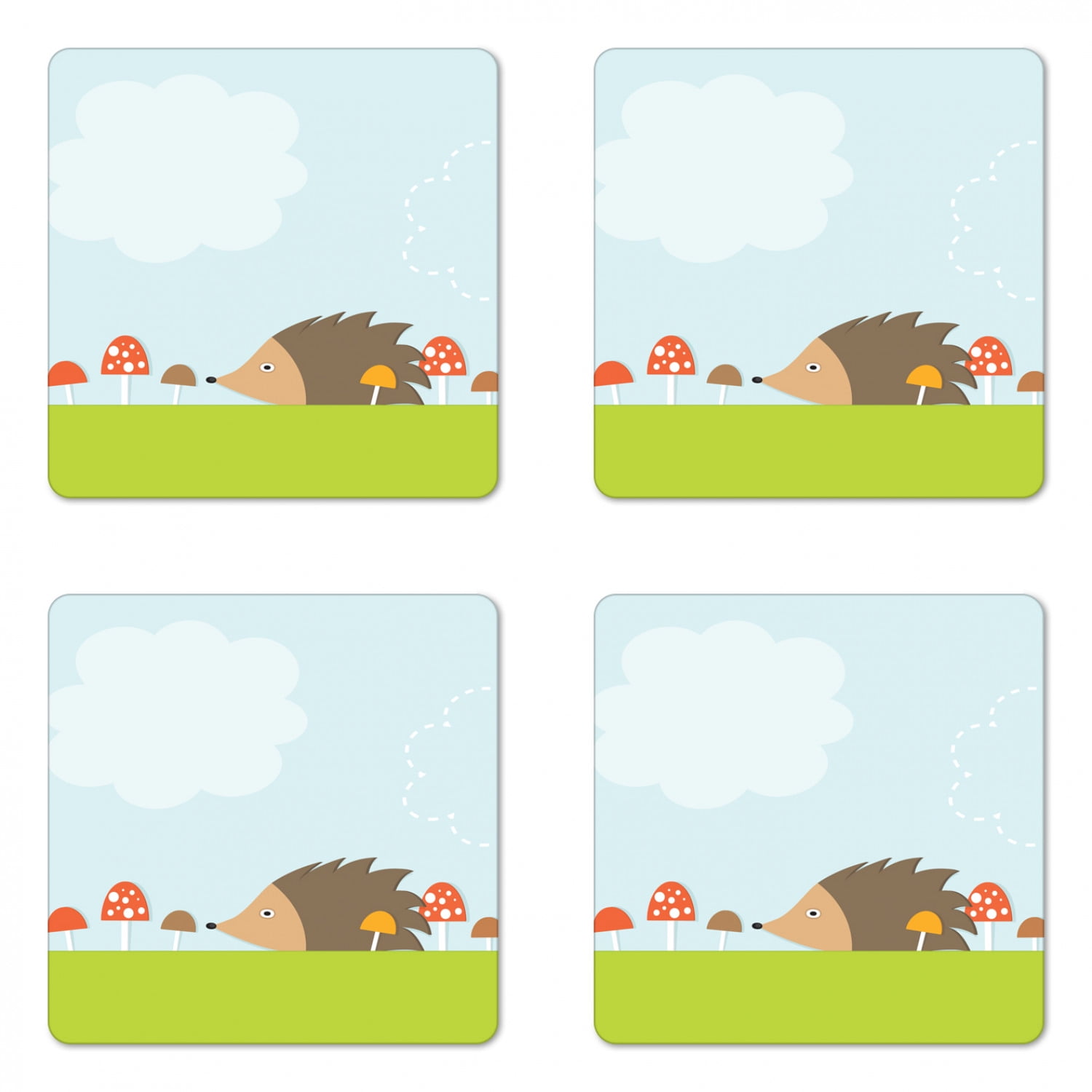 Hedgehog Coaster Set of 4, Animal in the Mushroom Field Woodland ...