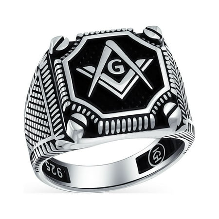 Mens Large Solid Two Tone Black Inlay Style Compass Freemason Masonic ...