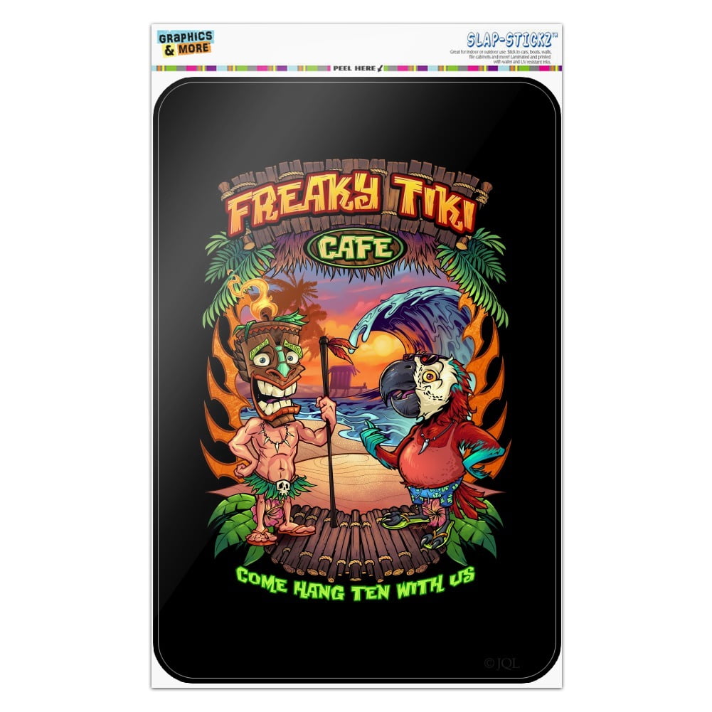 Freaky Tiki Cafe Parrot Tropical Beach Island Home Business Office Sign ...