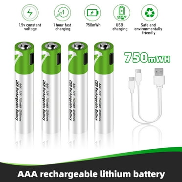 USB Rechargeable AAA Battery, 1.5V / 750mWh Rechargeable Lithium AAA ...
