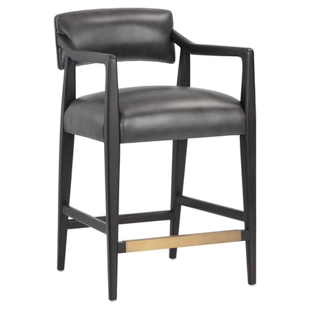 Sunpan Keagan 26.5" Mid-Century Leather Counter Stool in Black ...