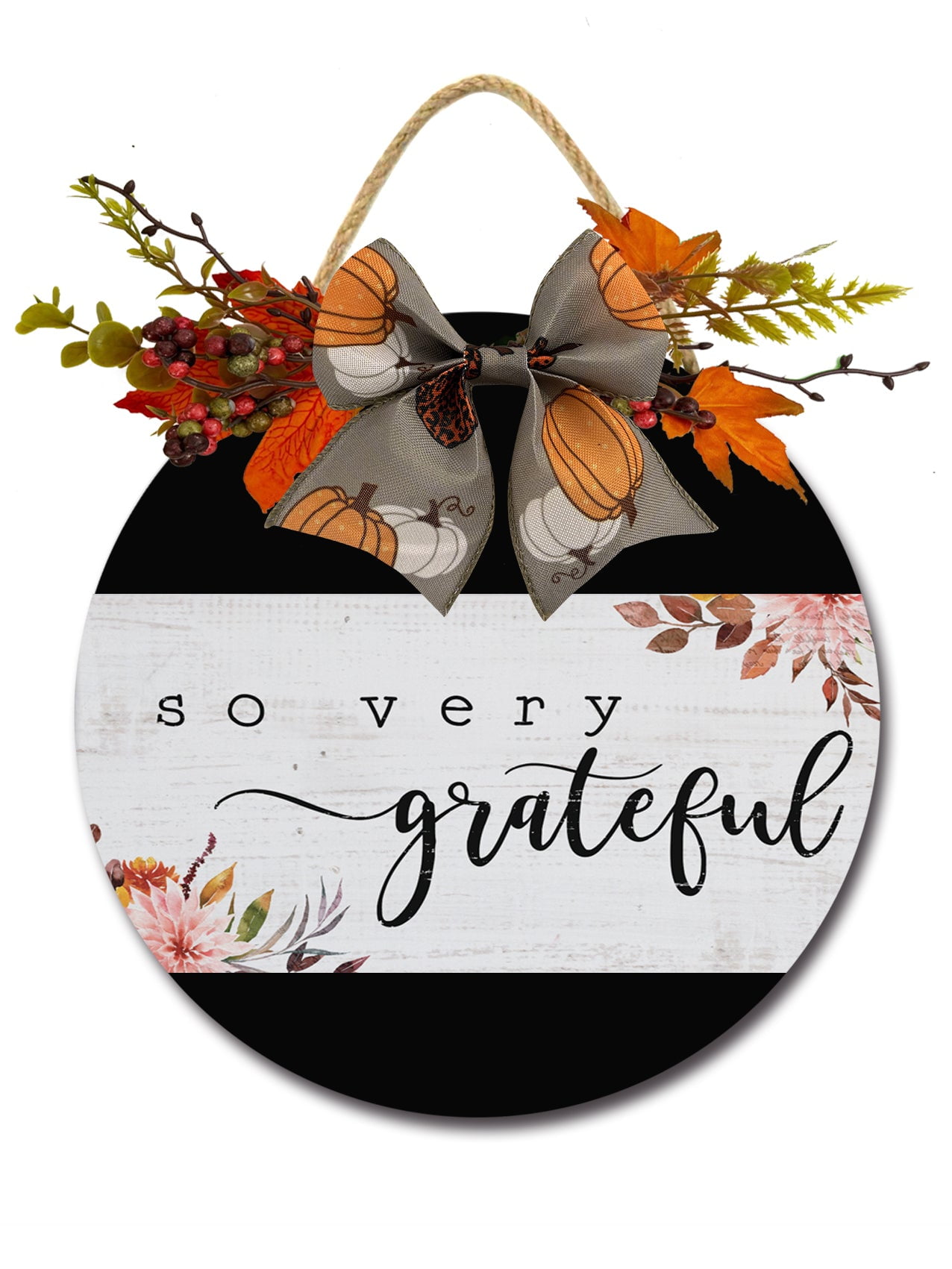 So Very Grateful Sign Front for Door Decoration, 11 in Round Wood ...