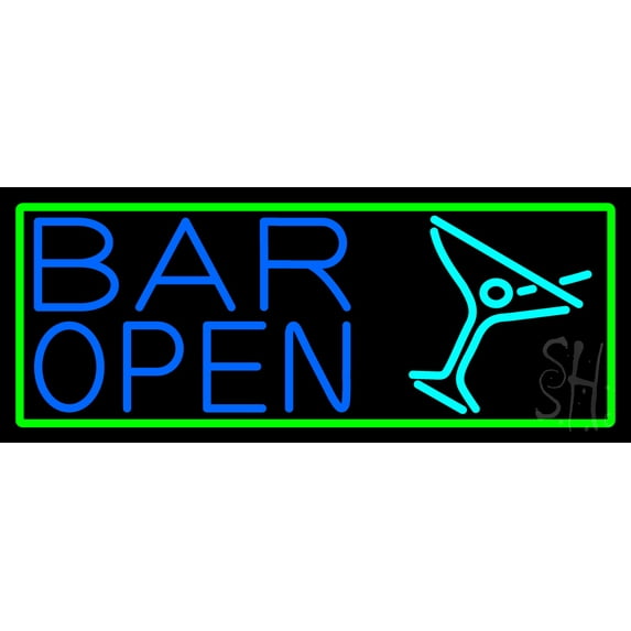 Blue Bar Open With Martini Glass LED Neon Sign 13 x 32 - inches, Clear ...