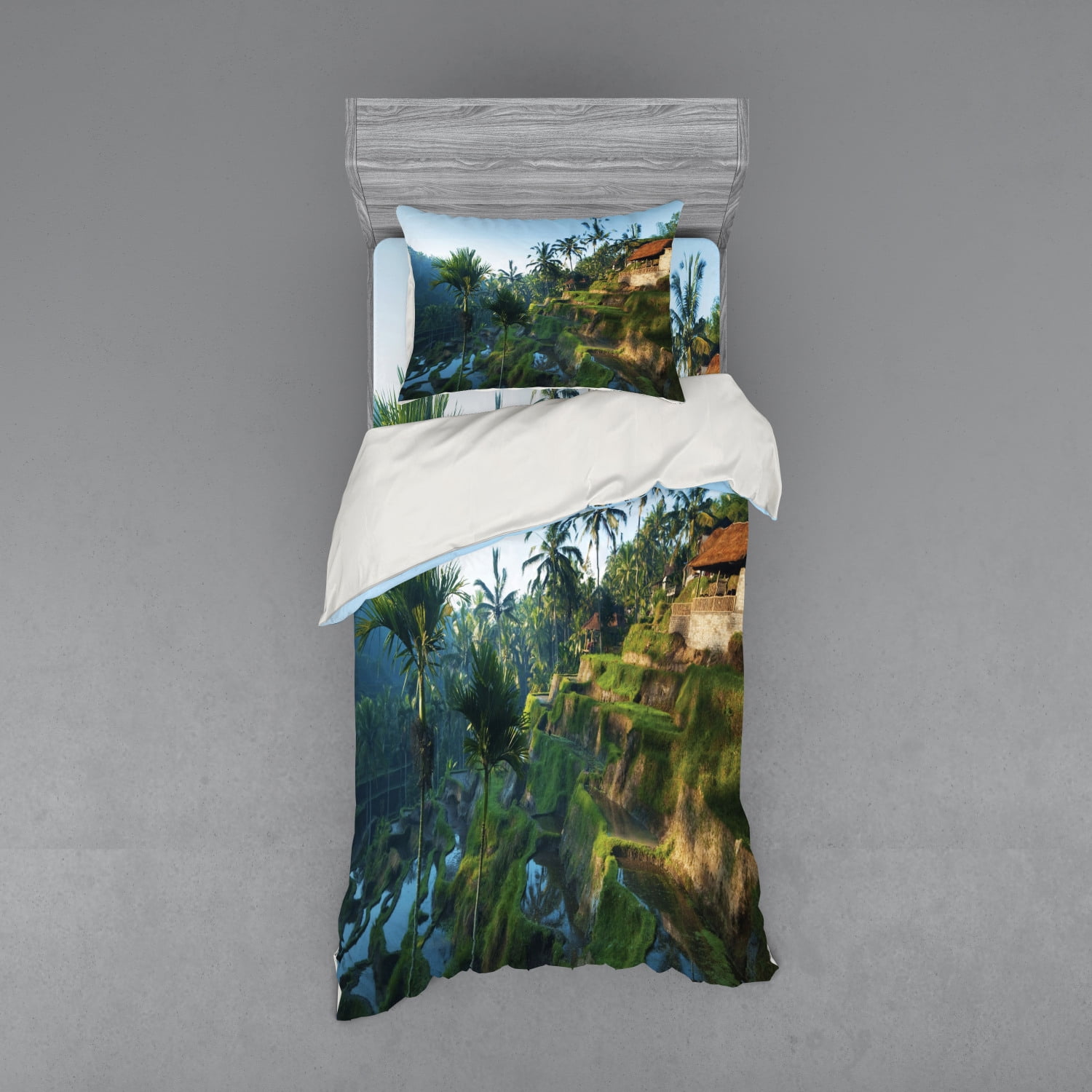 Ambesonne Landscape Bedding Set 3 Pcs, Palm Trees Morning, Twin XL ...