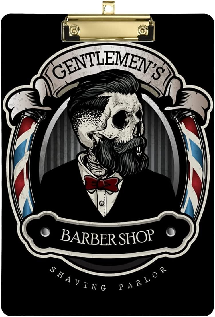 FMSHPON Skull Barbershop Clipboard Hardboard Wood Nursing Clip Board and Pull for Standard A4 ...