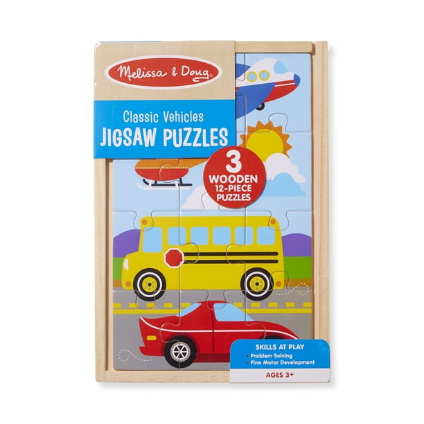 Melissa & Doug Classic Vehicles Wooden Jigsaw Puzzles in a Box - 3 ...
