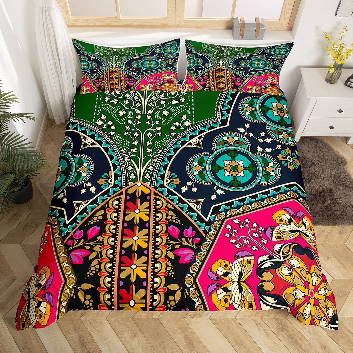 Watercolor Flowers Comforter Cover Paisley Boho Floral Duvet Cover for ...